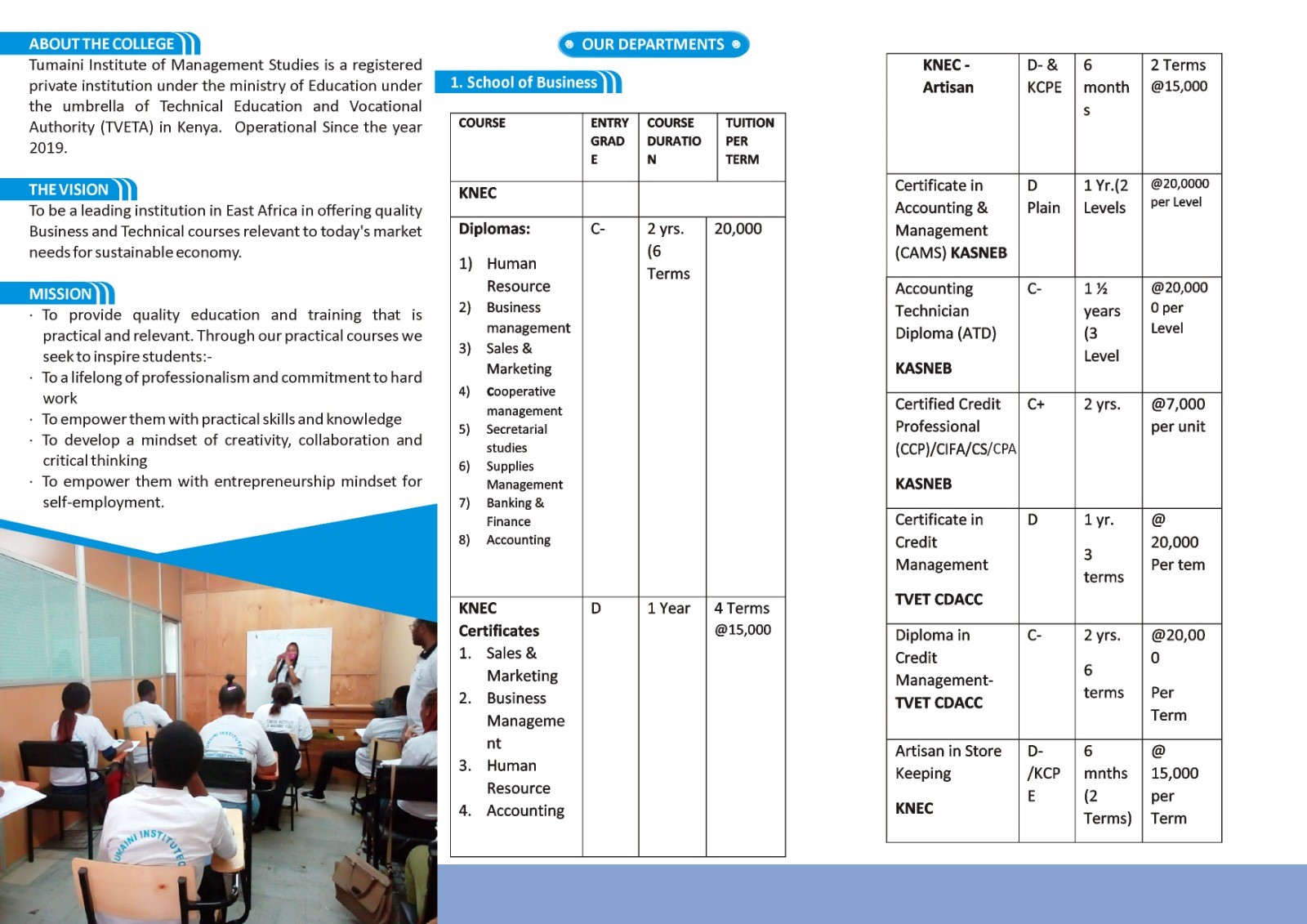 Fee Structure & Course Brochures - Tumaini Institute
